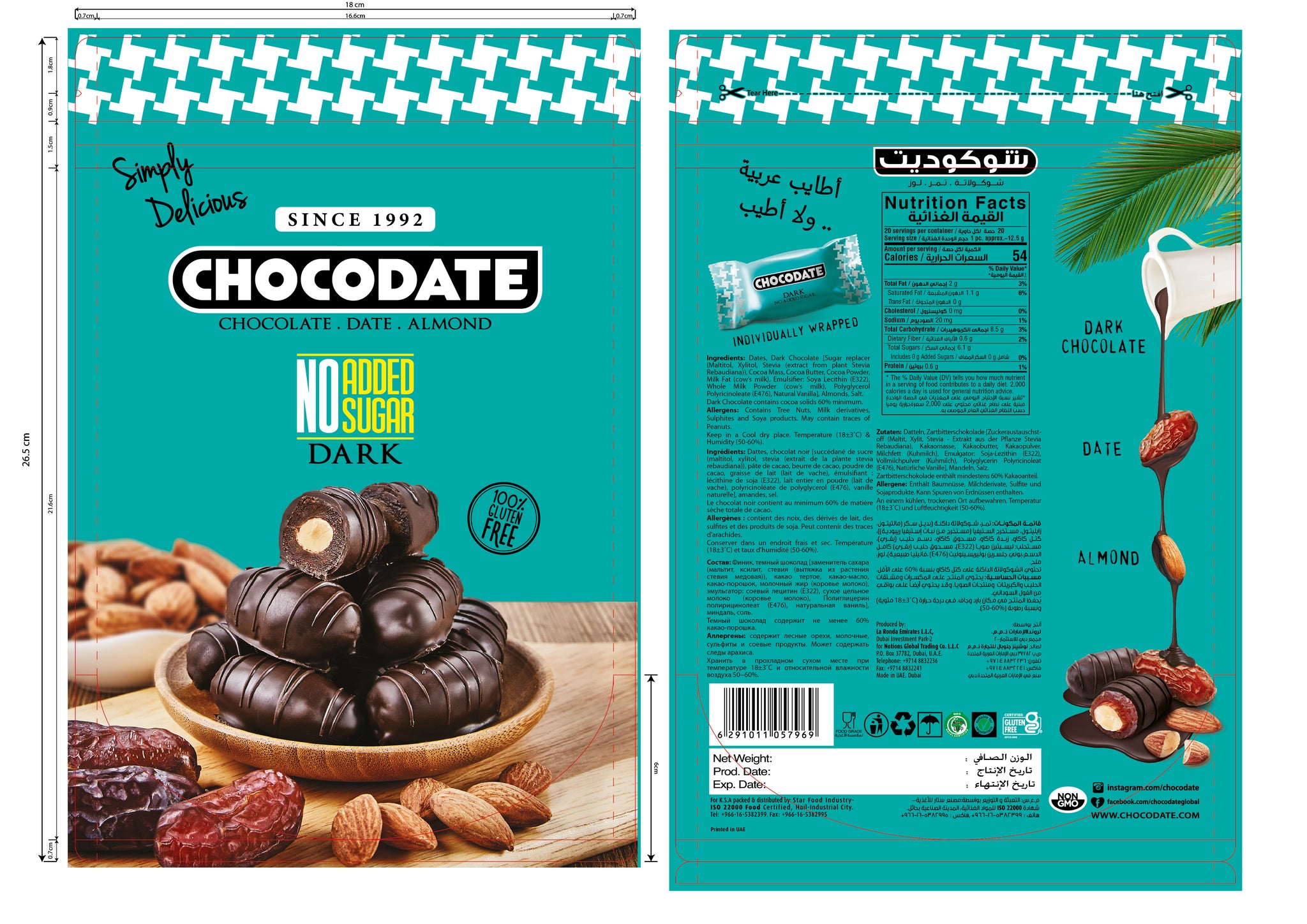 Chocodate No Sugar Added Rich Silky Chocolate, Roasted Almonds, Velvet ...