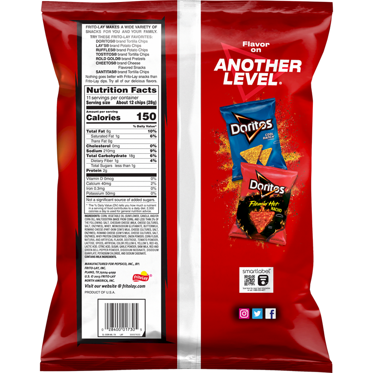 Doritos Nacho Cheese Flavored Tortilla Chips, 11 OZ (312g) - Export ...
