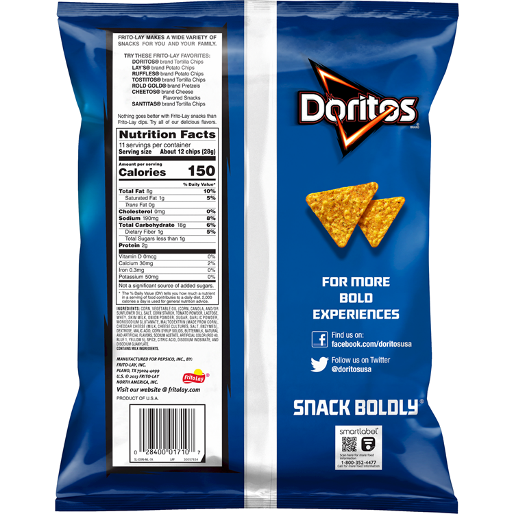 Doritos Cool Ranch Flavored Tortilla Chips, 11 OZ (312g) - Export - Click Cuisine
