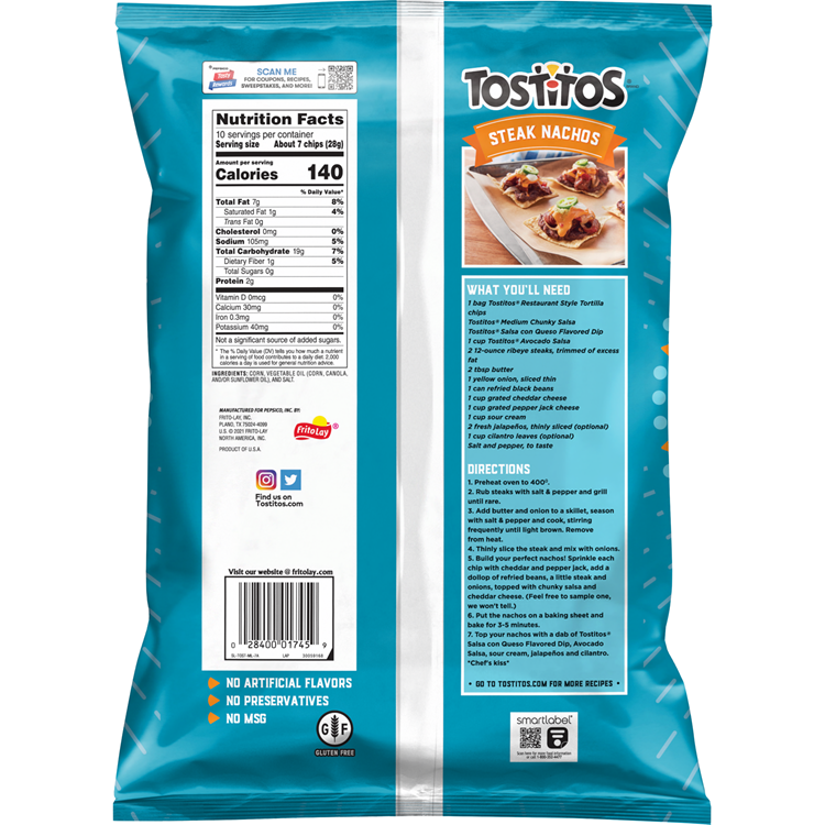 Tostitos Original Restaurant Style Tortilla Chips 10 OZ (283.5g) - Exp ...