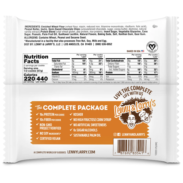 Lenny & Larry's Peanut Butter Chocolate Chip Complete Cookie, Plant Ba ...