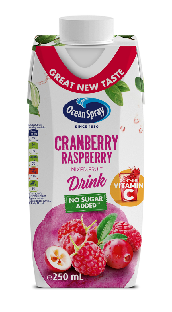 Ocean Spray Cranberry Raspberry Mixed Fruit Drink No Sugar Added, 250m ...